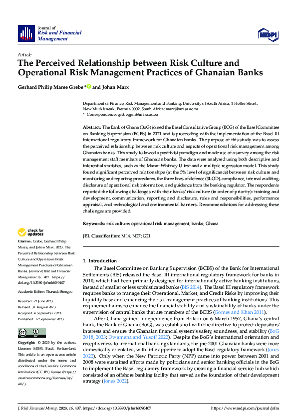 (PDF) The Perceived Relationship between Risk Culture and Operational Risk Management Practices ...