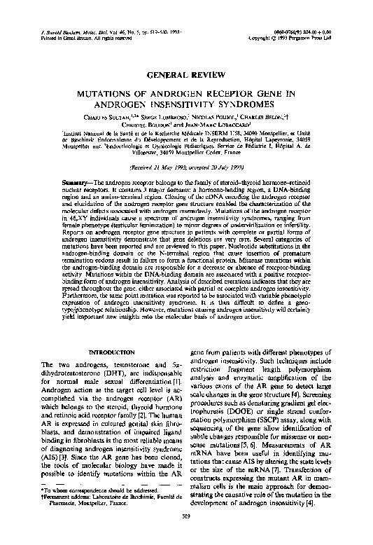 (PDF) Androgen Receptor Mutations in Insensitivity Syndromes