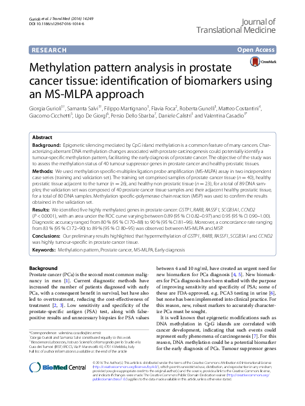 (PDF) Methylation pattern analysis in prostate cancer tissue: identification of biomarkers using ...