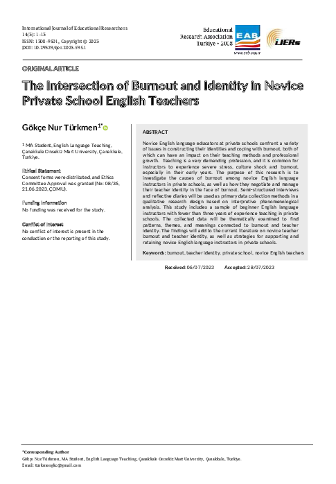(PDF) The Intersection of Burnout and Identity in Novice Private School English Teachers