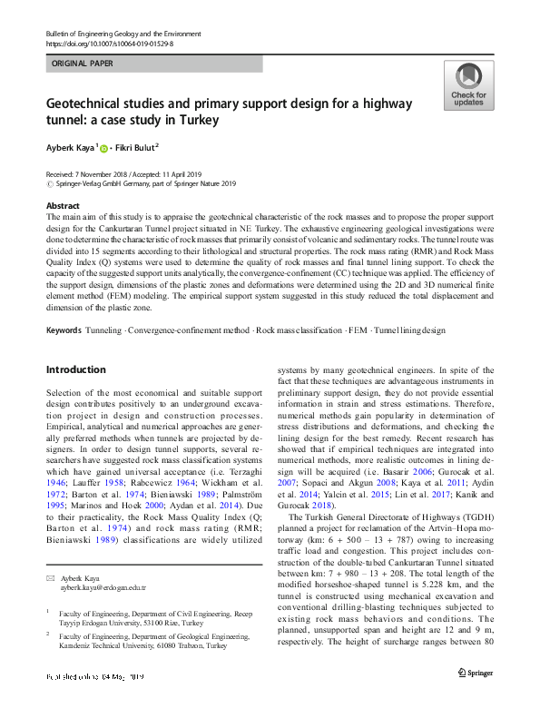 (PDF) Geotechnical studies and primary support design for a highway ...