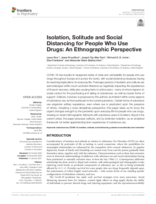 (PDF) Isolation, Solitude and Social Distancing for People Who Use ...