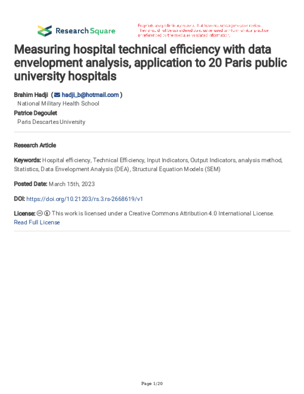 (PDF) Measuring hospital technical efficiency with data envelopment ...