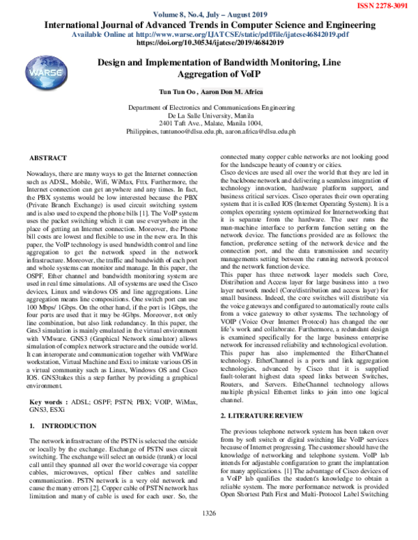 (PDF) Design and Implementation of Bandwidth Monitoring, Line Aggregation of VoIP