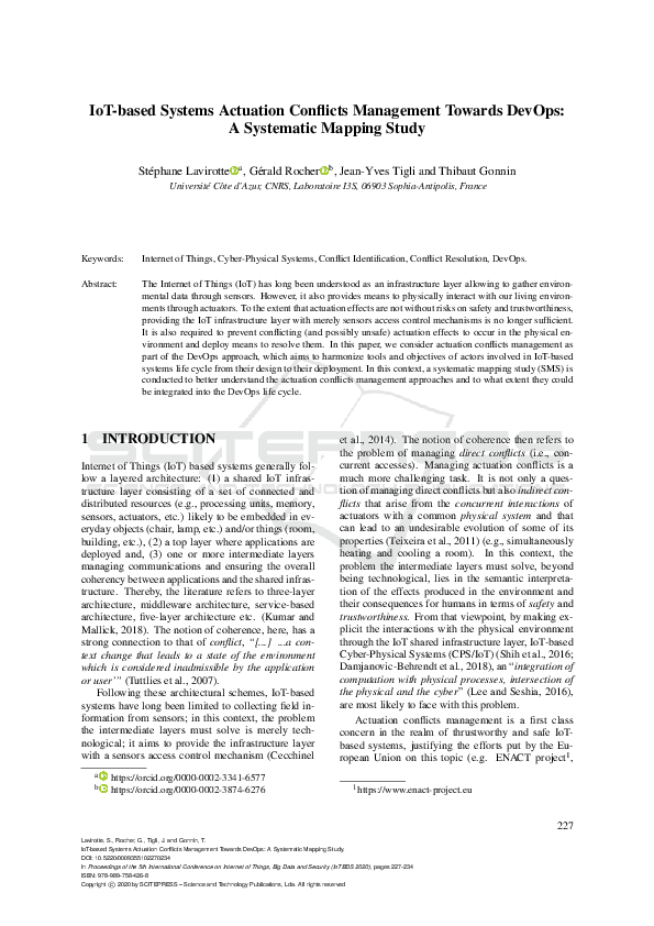 (PDF) IoT-based Systems Actuation Conflicts Management Towards DevOps: A Systematic Mapping Study