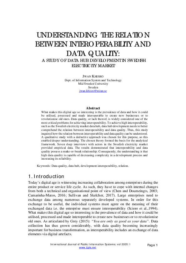 (PDF) Understanding the Relation Between Interoperability and Data Quality: A Study of Data Hub ...