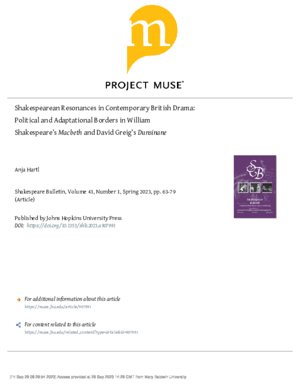 (PDF) Shakespearean Resonances in Contemporary British Drama: Political ...