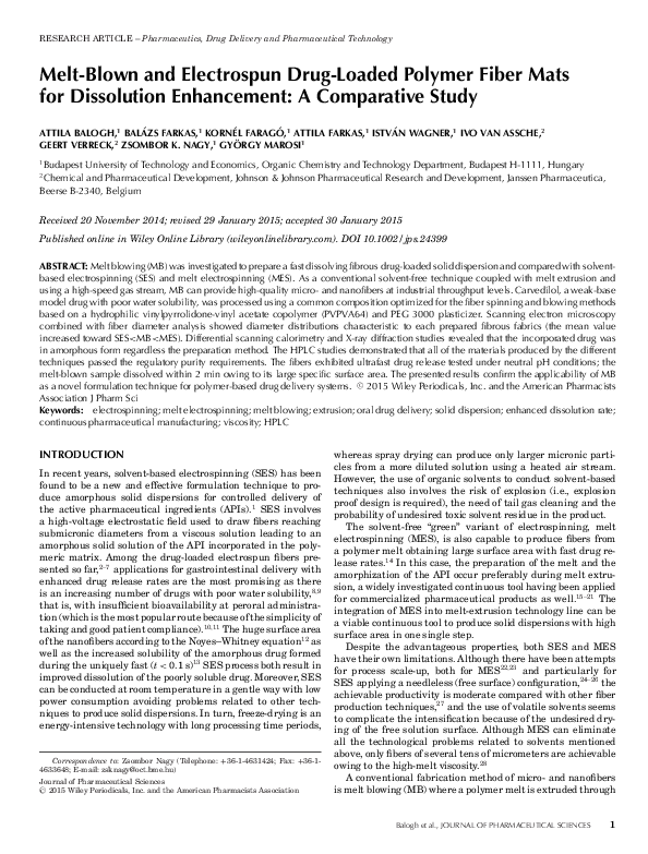 (PDF) Melt-Blown and Electrospun Drug-Loaded Polymer Fiber Mats for ...