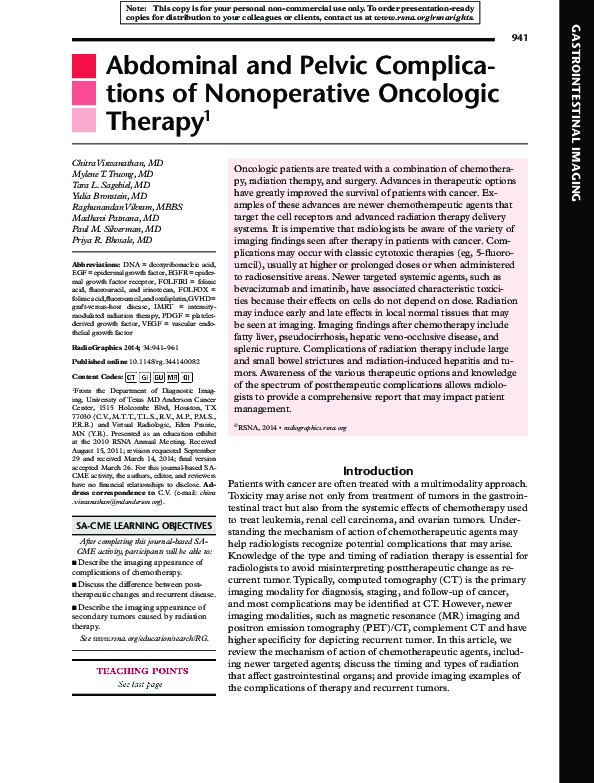 (PDF) Abdominal and Pelvic Complications of Nonoperative Oncologic Therapy