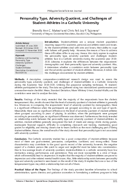 (PDF) Personality Type, Adversity Quotient, and Challenges of Student ...