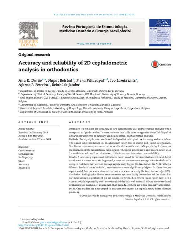 (PDF) Accuracy and reliability of 2D cephalometric analysis in orthodontics