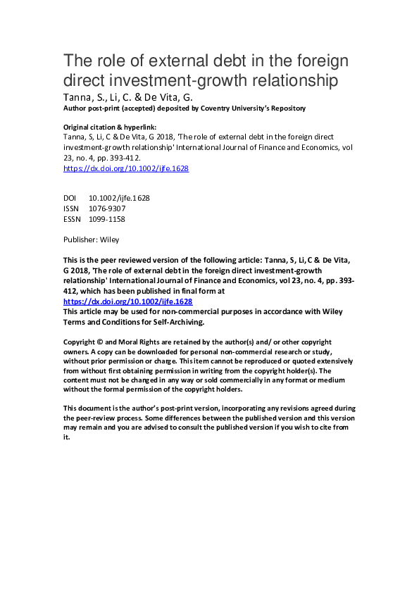 (PDF) The role of external debt in the foreign direct investment-growth ...