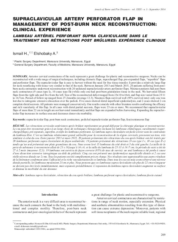 (PDF) Supraclavicular artery perforator flap in management of post-burn ...