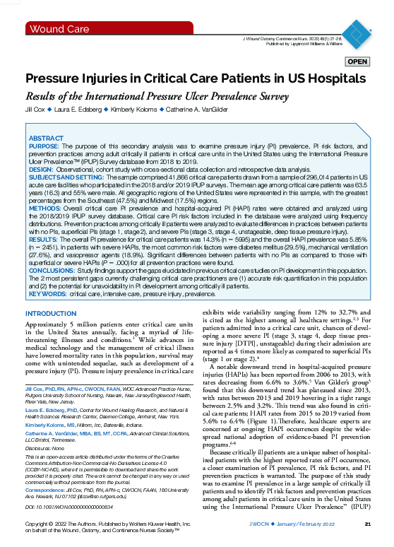 (PDF) Pressure Injuries in Critical Care Patients in US Hospitals