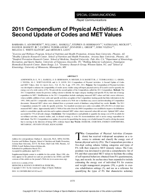 (PDF) 2011 Compendium of Physical Activities