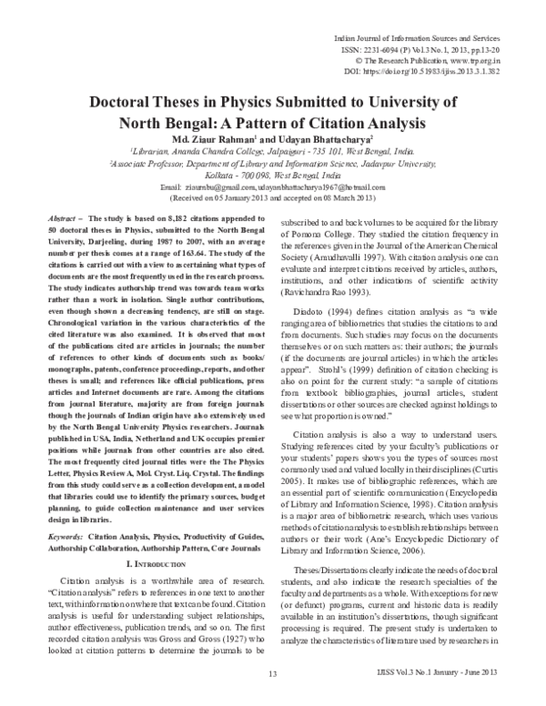 (PDF) Doctoral Theses in Physics Submitted to University of North ...