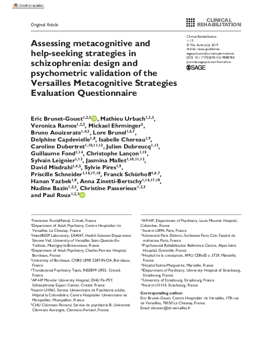 (PDF) Assessing metacognitive and help-seeking strategies in schizophrenia: design and ...