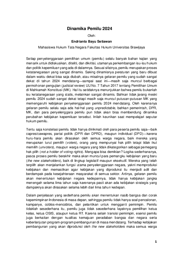 (PDF) Dinamika Pemilu 2024