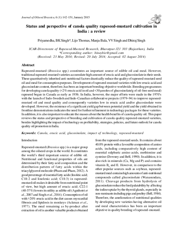 (PDF) Status and perspective of canola quality rapeseed-mustard ...