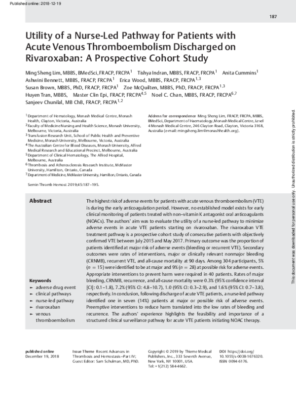 (PDF) Utility of a Nurse-Led Pathway for Patients with Acute Venous ...