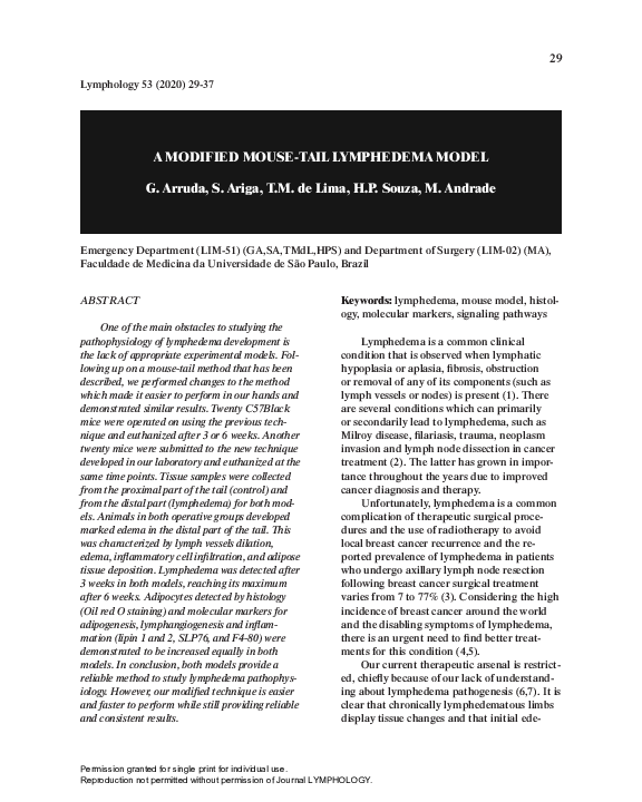 (PDF) A Modified Mouse-Tail Lymphedema Model