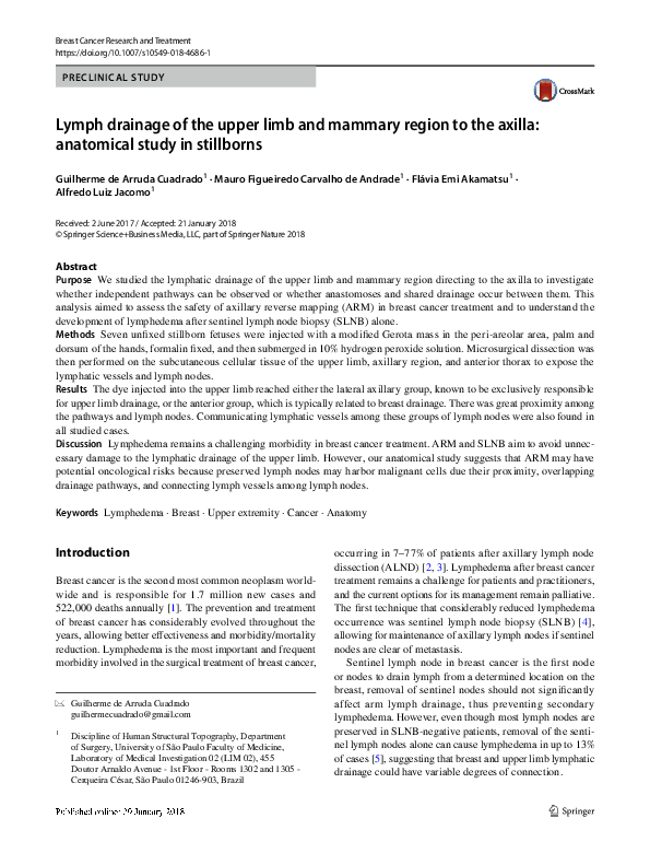 (PDF) Lymph drainage of the upper limb and mammary region to the axilla ...