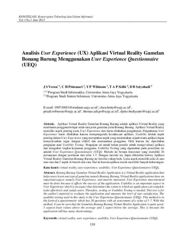 (PDF) Analisis User Experience (UX) Aplikasi Virtual Reality Gamelan Bonang Barung Menggunakan ...