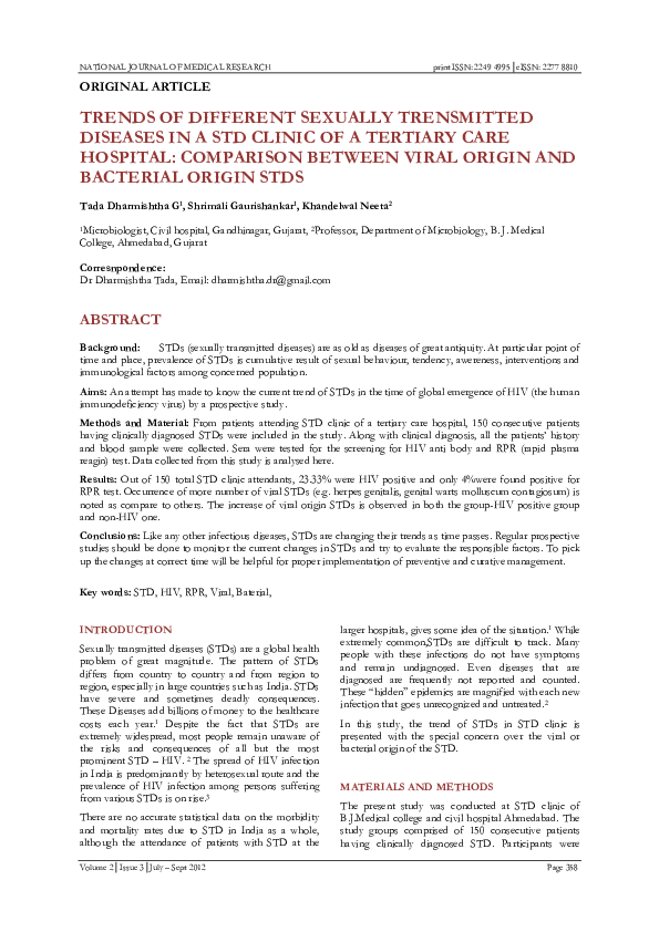(PDF) Trends of Different Sexually Trensmitted Diseases in a STD Clinic ...