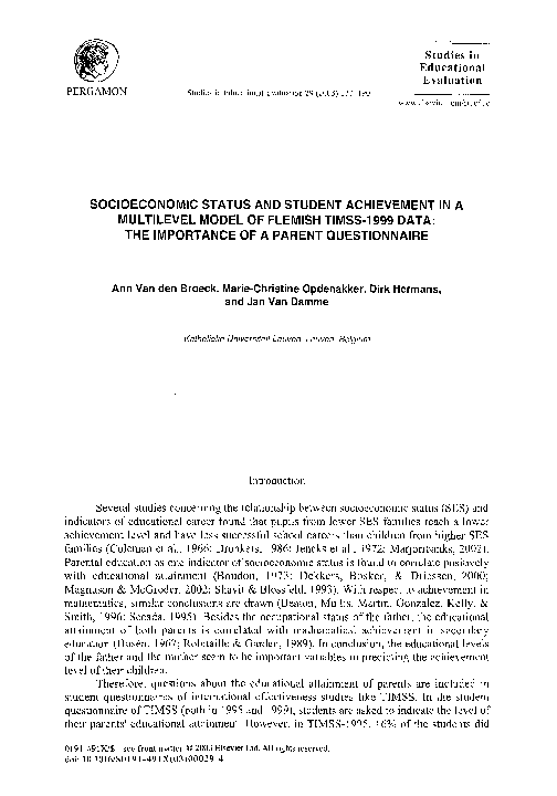 (PDF) Socioeconomic status and student achievement in a multilevel ...