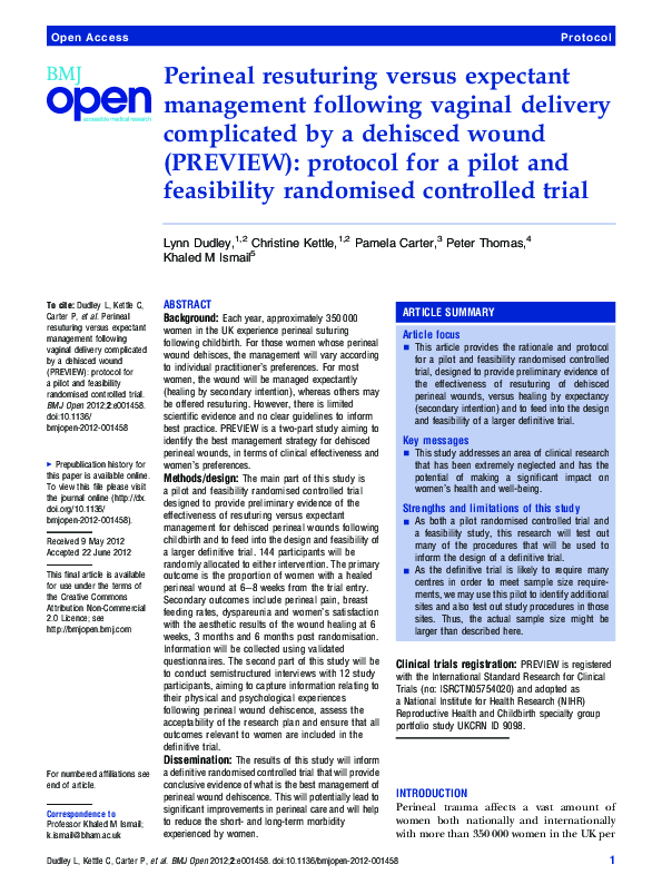 (PDF) Perineal resuturing versus expectant management following vaginal ...