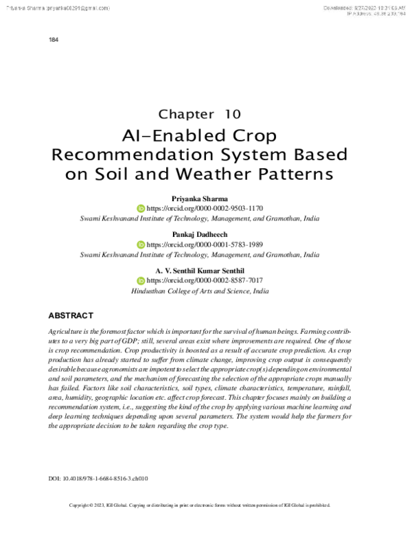 (PDF) AI-Enabled Crop Recommendation System Based on Soil and Weather ...