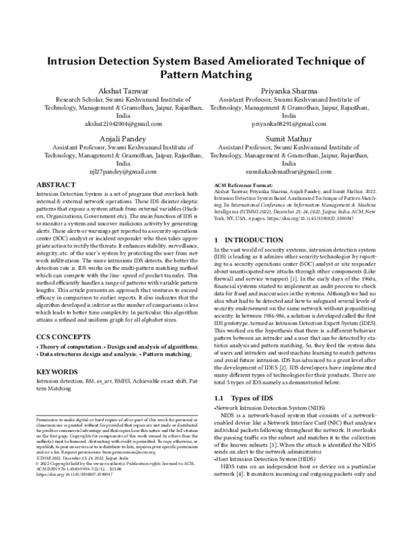 (PDF) Intrusion Detection System Based Ameliorated Technique of Pattern Matching