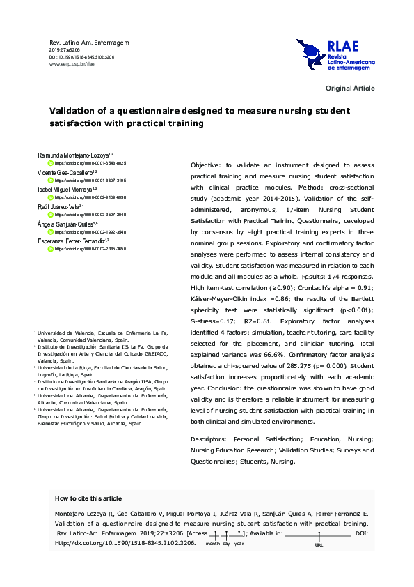 (PDF) Validation of a questionnaire designed to measure nursing student ...