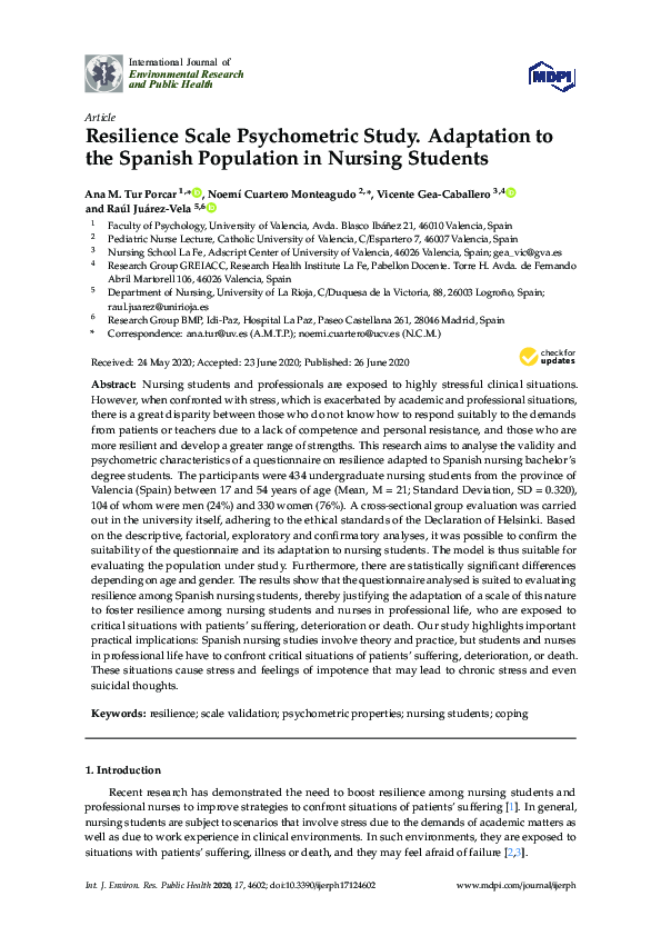 (PDF) Resilience Scale Psychometric Study. Adaptation to the Spanish ...