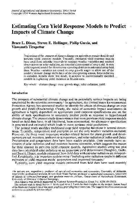(PDF) Estimating Corn Yield Response Models to Predict Impacts of ...