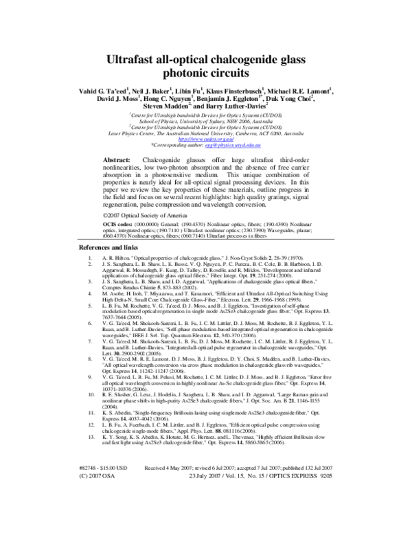 (PDF) Ultrafast all-optical chalcogenide glass photonic circuits
