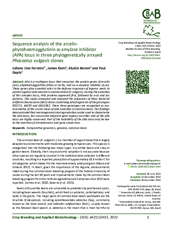 (PDF) Sequence Analysis of the Arcelin-Phytohaemagglutinin-α-Amylase ...