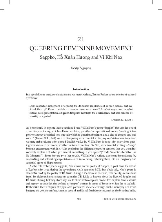 (PDF) "Queering Feminine Movement: Sappho, Hồ Xuân Hương and Vi Khi Nao"