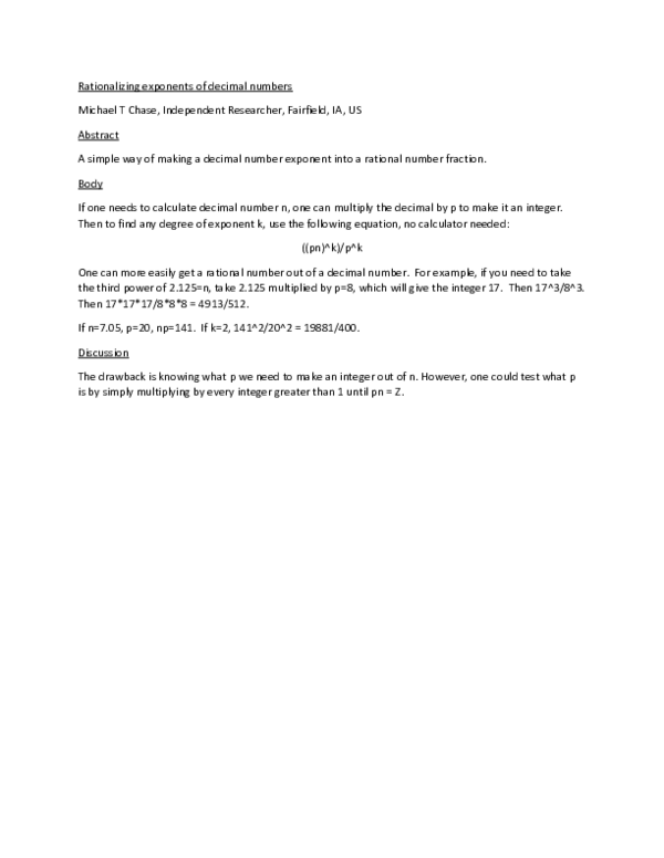 (PDF) Rationalizing exponents of decimal numbers