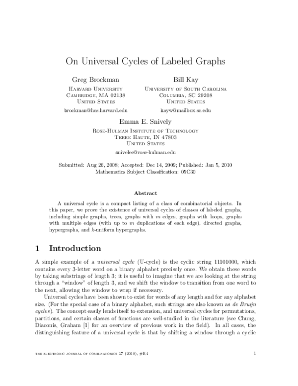 (PDF) On Universal Cycles of Labeled Graphs