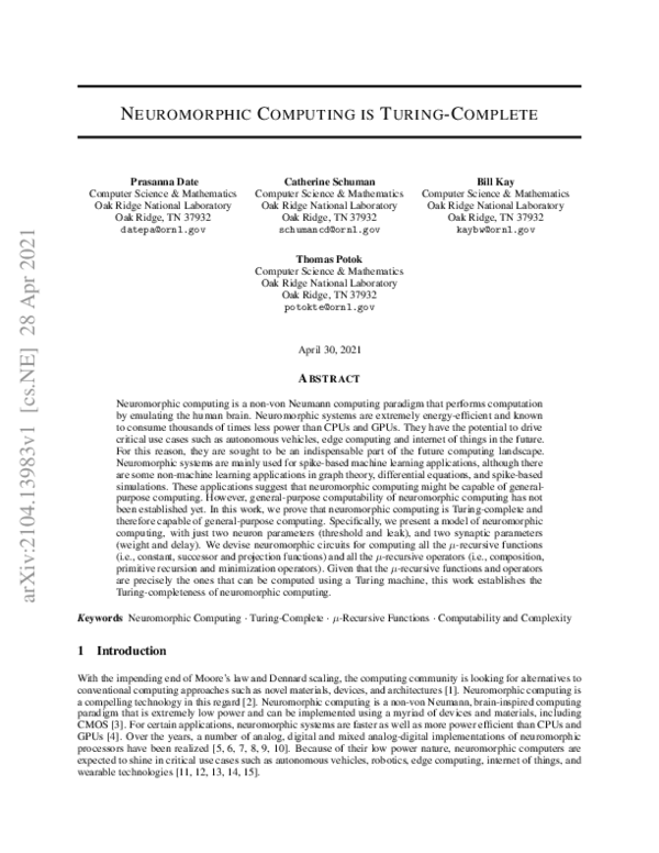 (PDF) Neuromorphic Computing is Turing-Complete
