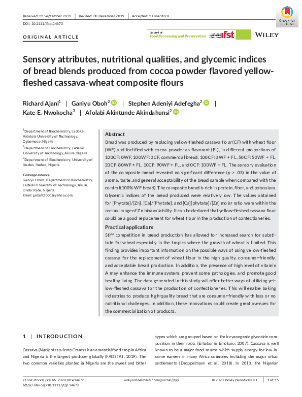 (PDF) Sensory attributes, nutritional qualities, and glycemic indices ...