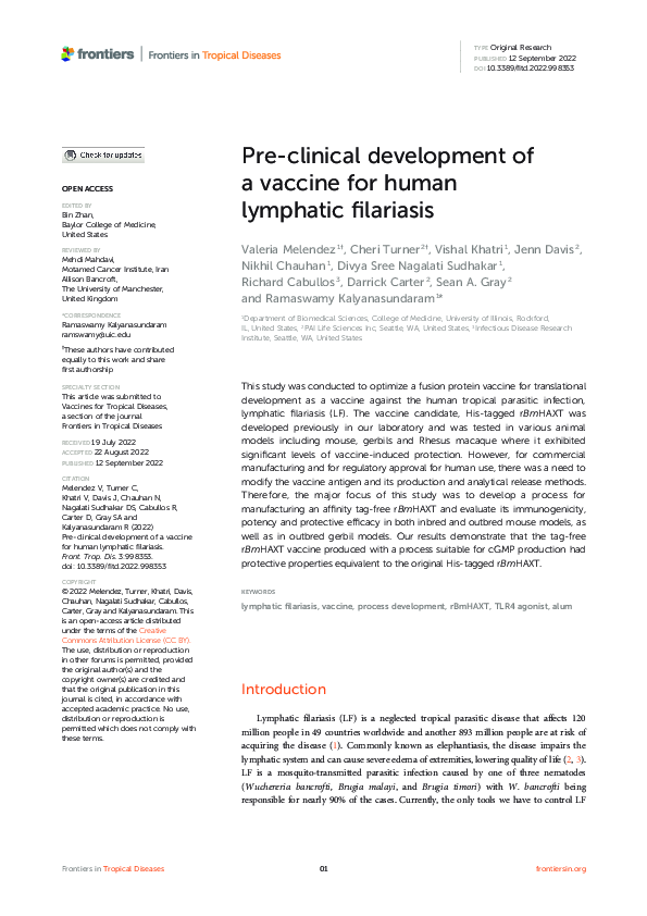 (PDF) Pre-clinical development of a vaccine for human lymphatic filariasis