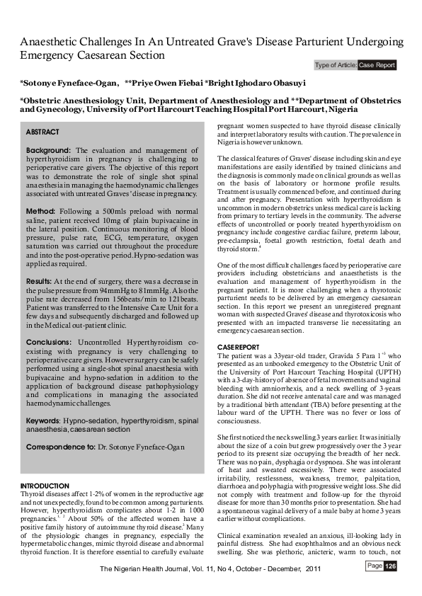 (PDF) Anaesthetic Challenges In An Untreated Grave's Disease Parturient ...