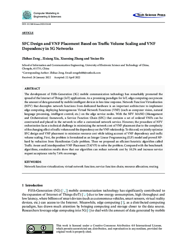 Pdf Sfc Design And Vnf Placement Based On Traffic Volume Scaling And 5093