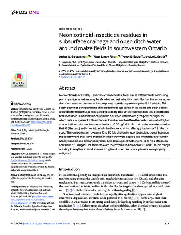(PDF) Neonicotinoid insecticide residues in subsurface drainage and ...