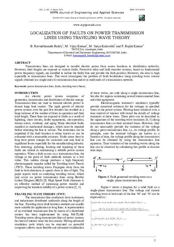 Pdf Localization Of Faults On Power Transmission Lines Using Traveling Wave Theory