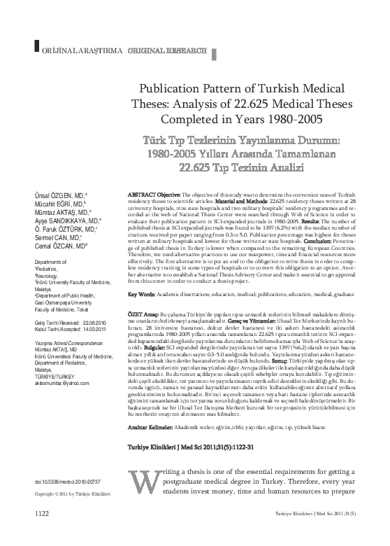 (PDF) Publication Pattern of Turkish Medical Theses: Analysis of 22.625 ...