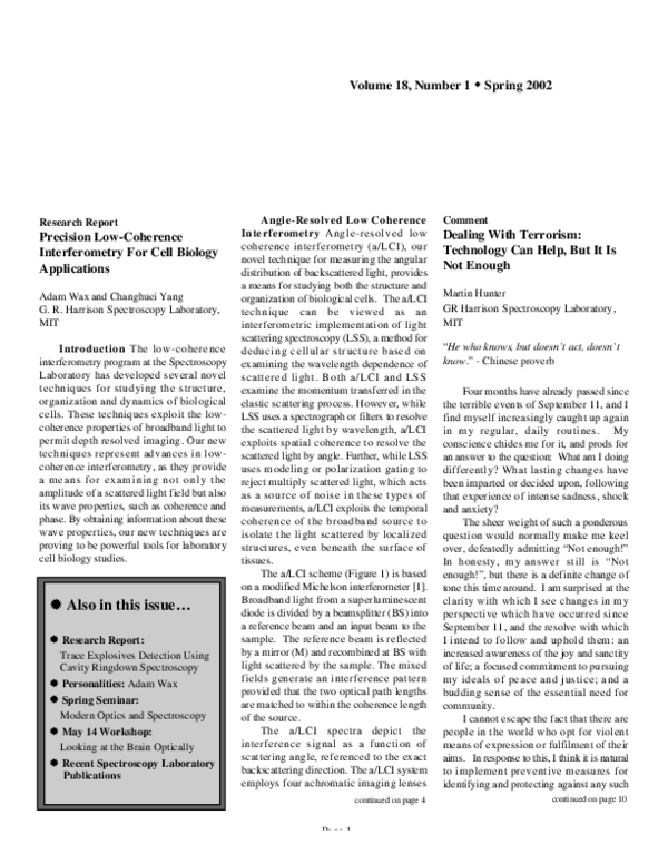 Pdf Precision Low Coherence Interferometry For Cell Biology Applications