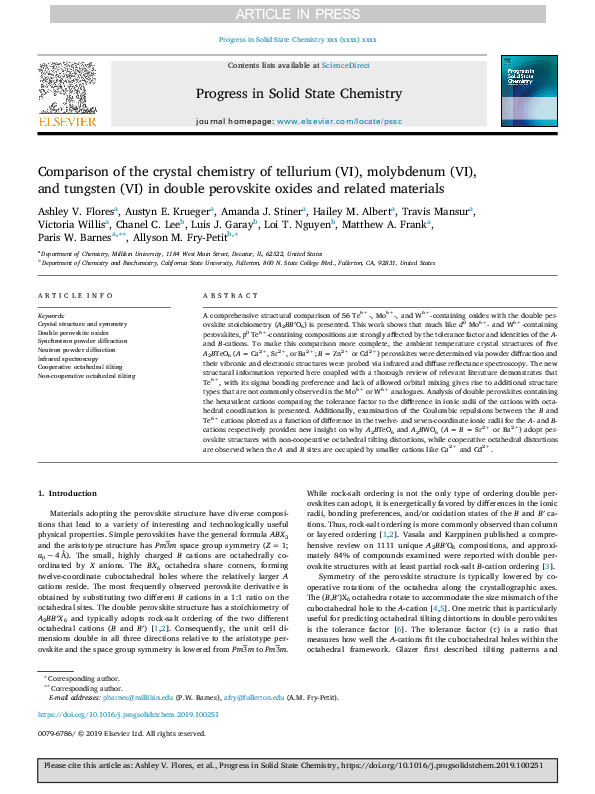 (PDF) Comparison of the crystal chemistry of tellurium (VI), molybdenum ...